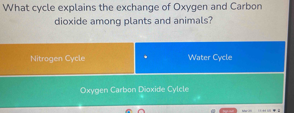 Solved: What cycle explains the exchange of Oxygen and Carbon dioxide ...