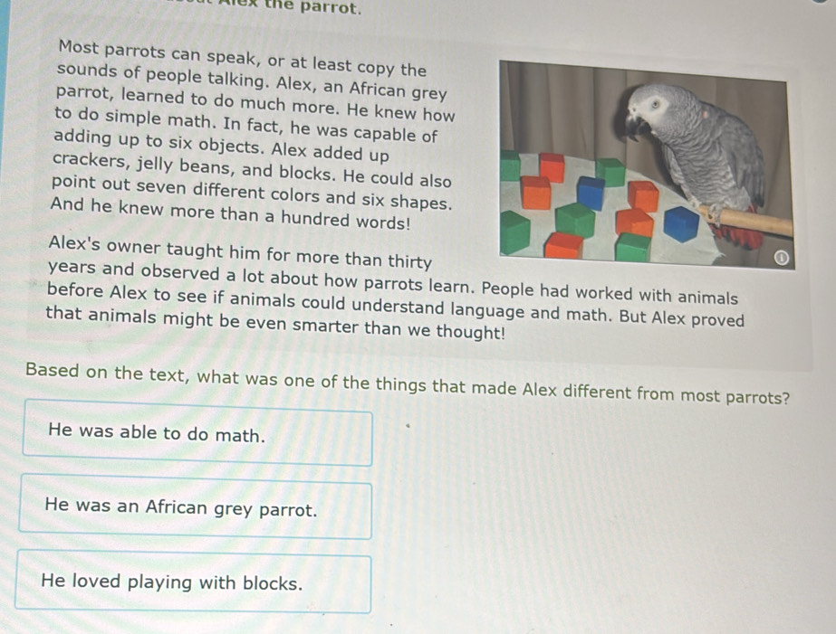 Solved: ex the parrot. Most parrots can speak, or at least copy the ...