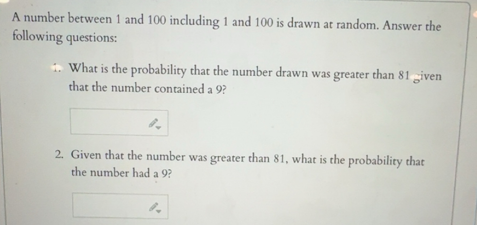 Solved: A number between 1 and 100 including 1 and 100 is drawn at ...
