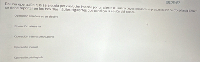 Resuelto:00:29:52 Es una operación que se ejecuta por cualquier importe ...