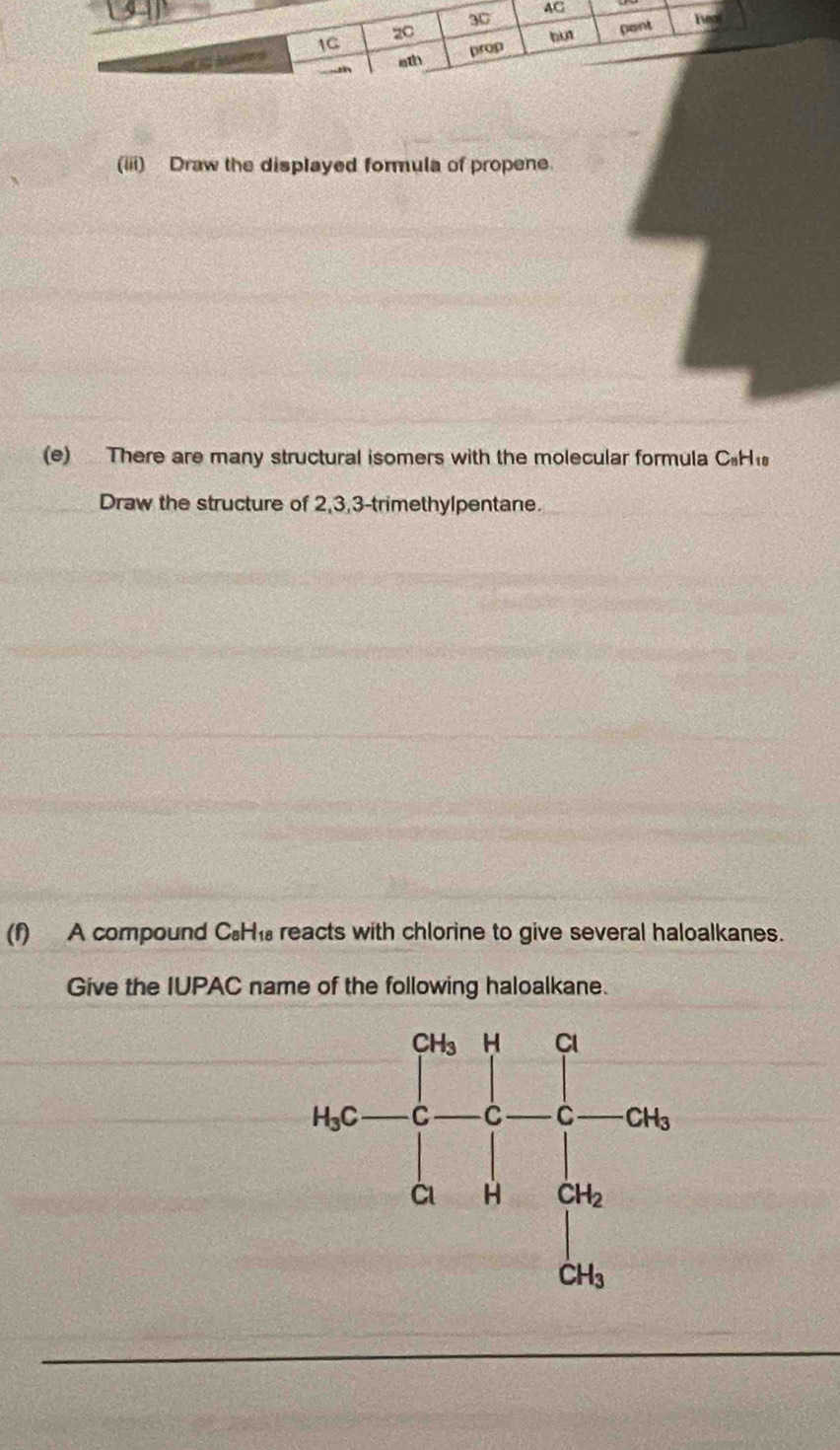 Solved: (iii) Draw the displayed formula of propene. (e) There are many ...