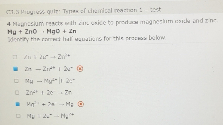 Solved: C3.3 Progress quiz: Types of chemical reaction 1 - test 4 ...