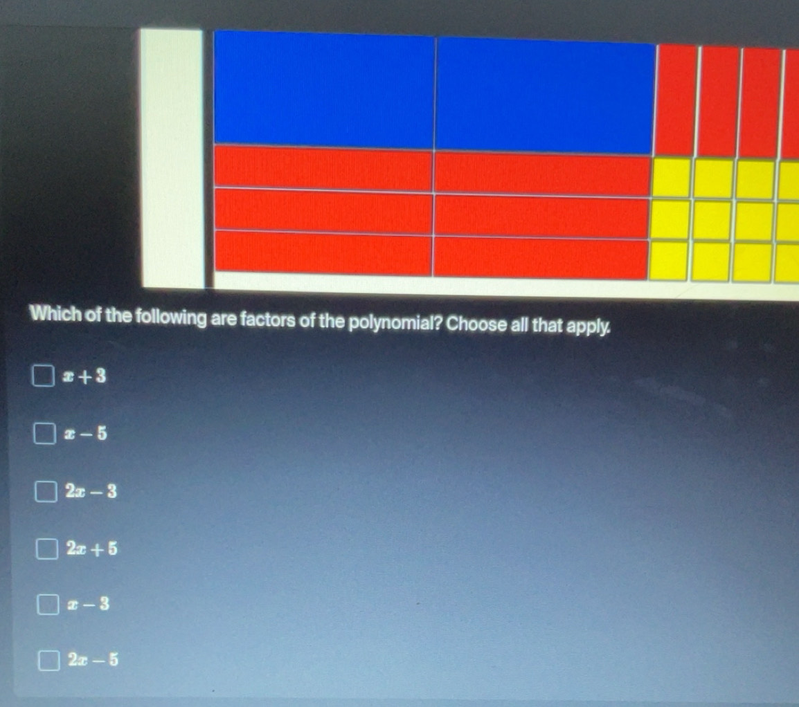 Solved: Which of the following are factors of the polynomial? Choose ...