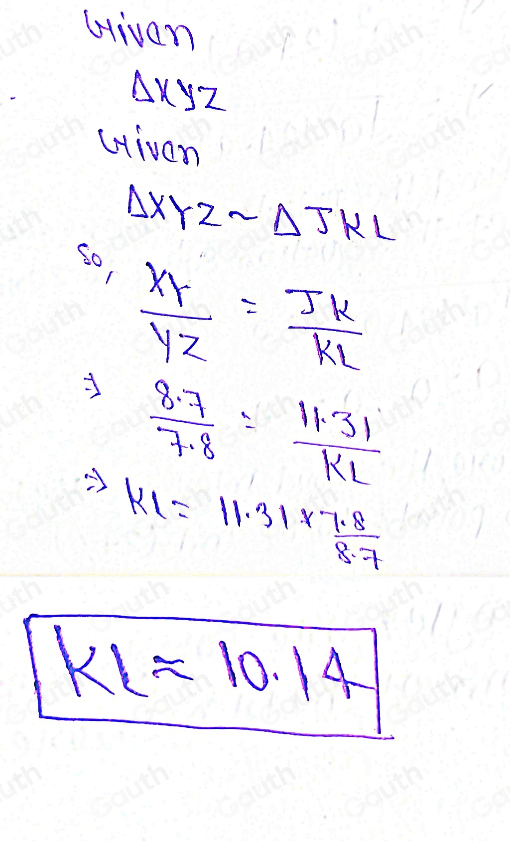 Solved: Triangle XYZ - triangle JKL. Use the image to answer the ...
