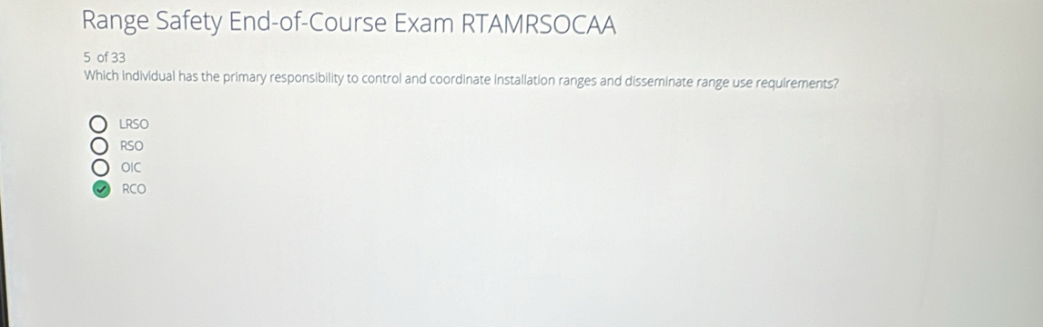 Solved: Range Safety End-of-Course Exam RTAMRSOCAA 5 of 33 Which ...
