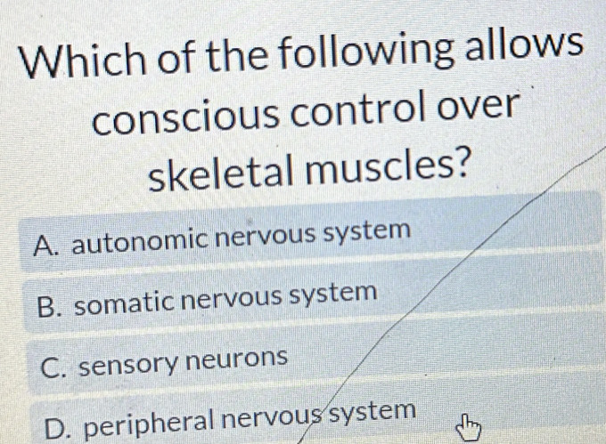 Solved: Which of the following allows conscious control over skeletal ...