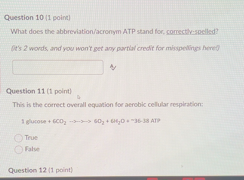 Solved: What does the abbreviation/acronym ATP stand for, correctly ...