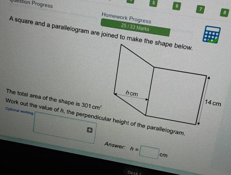 Solved: Question Progress 5 6 7 8 Homework Progress 25 / 33 Marks A ...