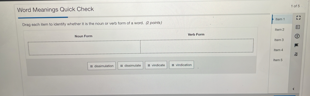 Solved: Word Meanings Quick Check 1 of 5 Item 1 Drag each item to ...