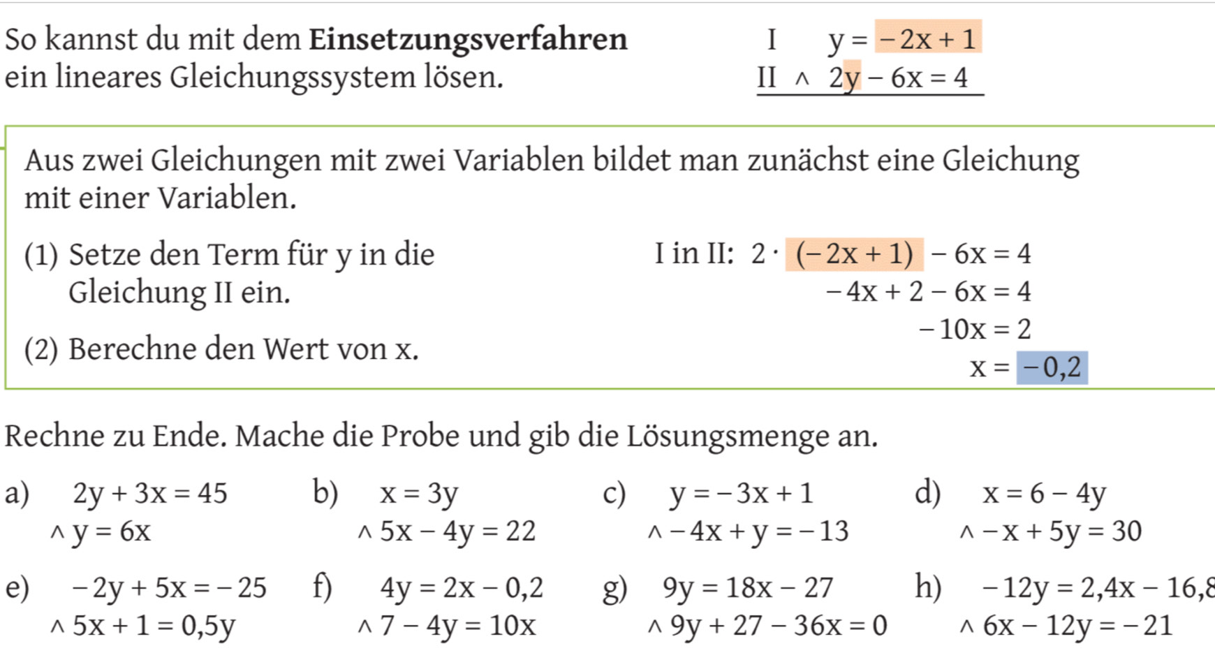 Gelöst:So kannst du mit dem Einsetzungsverfahren y=-2x+1 I ein lineares ...