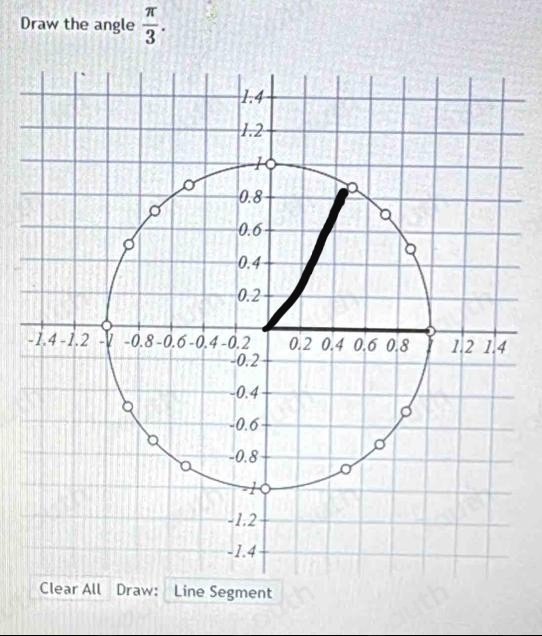 Solved: Draw the angle π /3 . - Clear All Draw: Line Segment [Math]