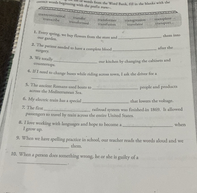 Solved: ni of words from the Word Bank, fill in the blanks with the ...