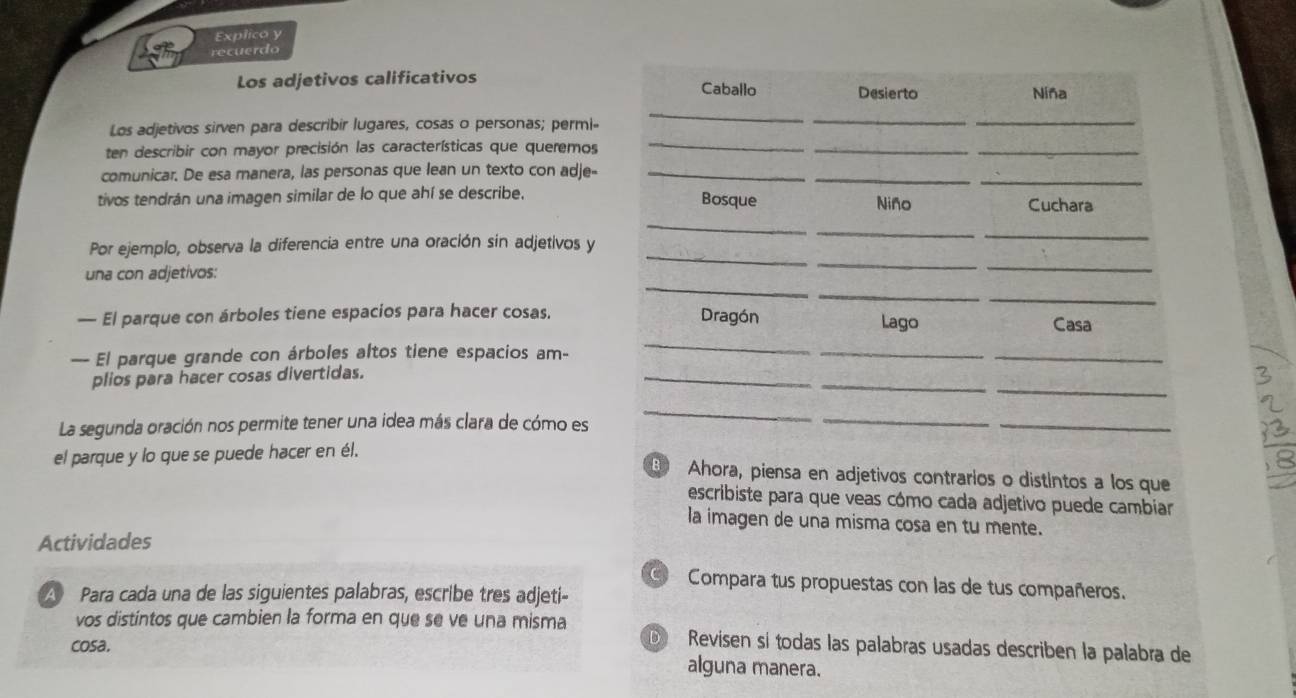 Resuelto:Explico y recuerdo Los adjetivos calificativos Caballo ...