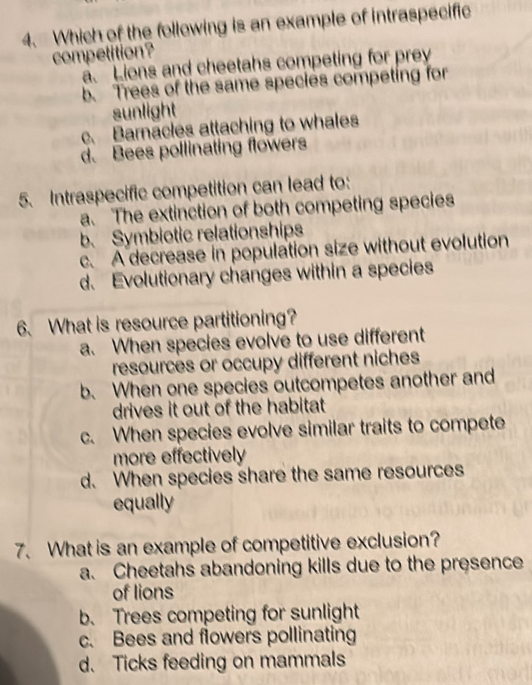 Solved: Which of the following is an example of intraspecific ...