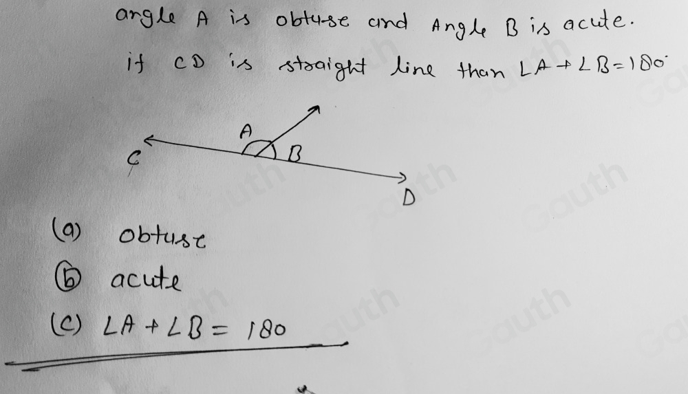 Solved: Look at the diagram.. a) What type of angle is angle A? b) What ...