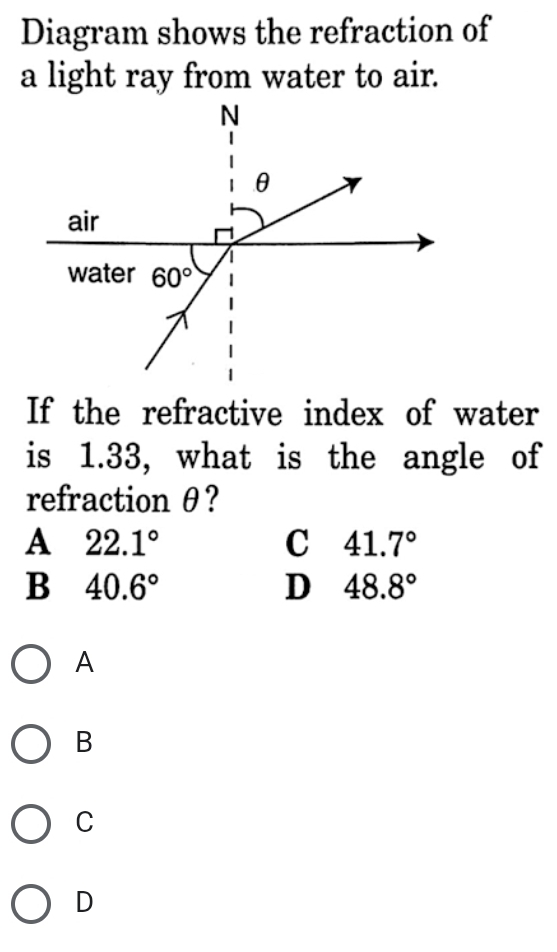 Selesai:Diagram shows the refraction of a light ray from water to air ...