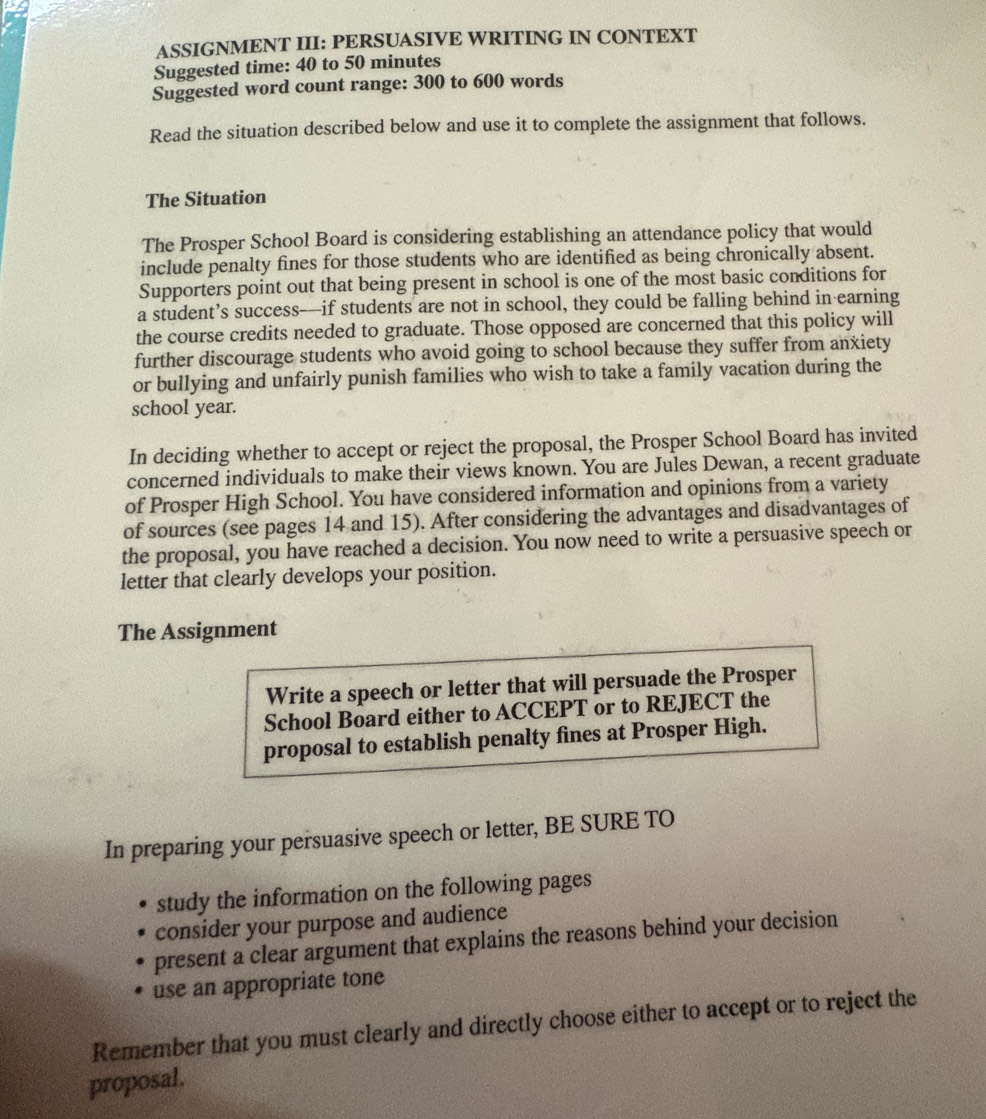 Solved: ASSIGNMENT III: PERSUASIVE WRITING IN CONTEXT Suggested time ...