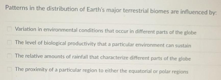 Solved: Patterns in the distribution of Earth's major terrestrial ...