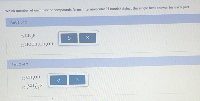 Solved: Which member of each pair of compounds forms intermolecular H ...