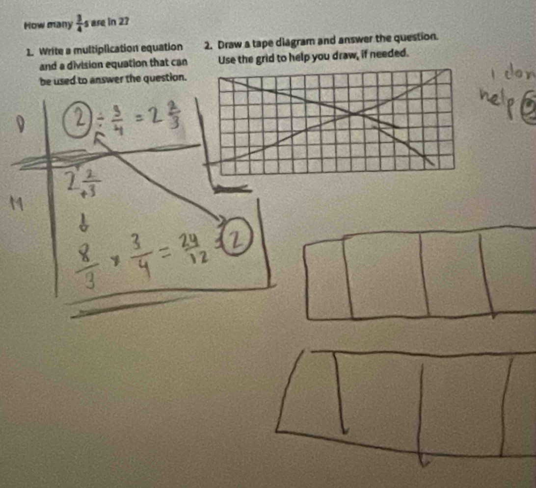 Solved: How many 3/4 s are in 2? 1. Write a multiplication equation 2 ...