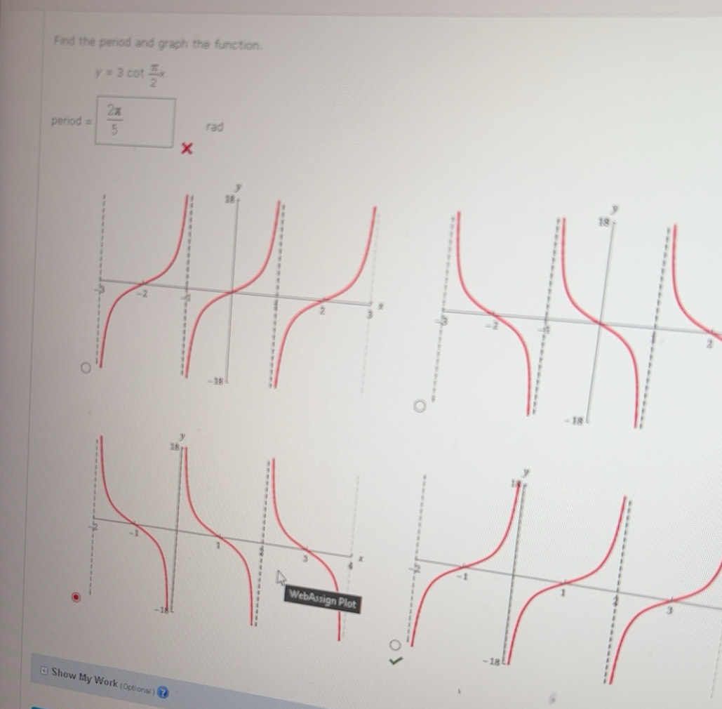 Solved: Find the period and graph the function. y=3cot π /2 x period ...