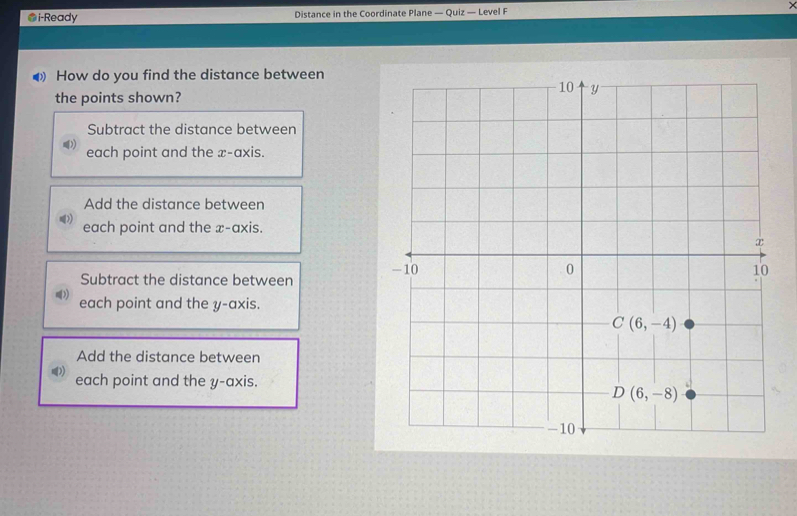 Solved: i-Ready Distance in the Coordinate Plane — Quiz — Level F How ...