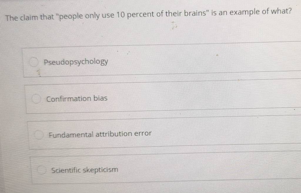 Solved: The claim that "people only use 10 percent of their brains" is ...