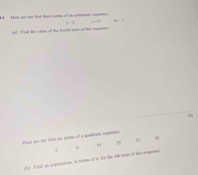 Solved: Here are the first three terms of an arithmetic sequence. x-2 x ...