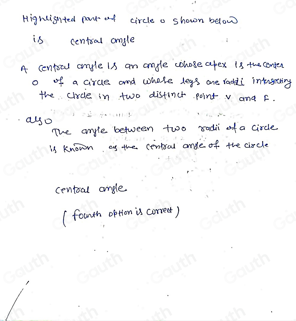 Solved: Identify the highlighted part of circle O shown below. chord ...