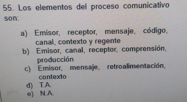 Resuelto:Los elementos del proceso comunicativo son: a) Emisor ...
