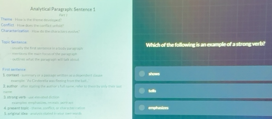 Solved: Analytical Paragraph: Sentence 1 Part I Theme - How is the ...