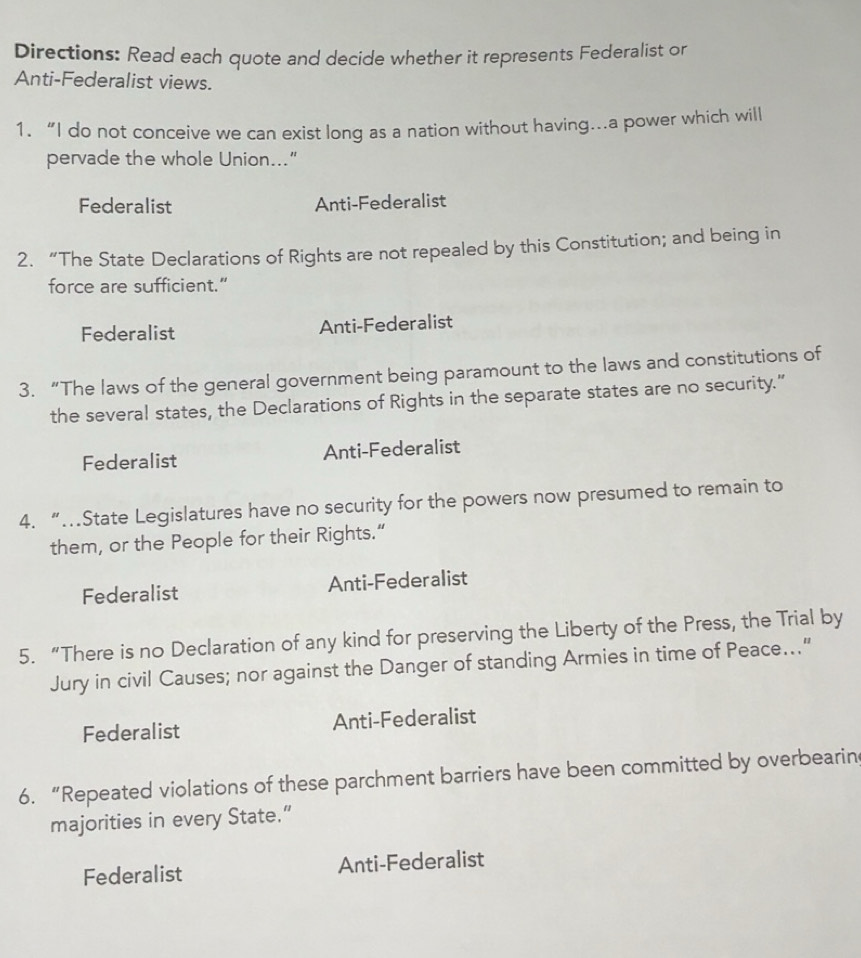 Solved: Directions: Read each quote and decide whether it represents ...