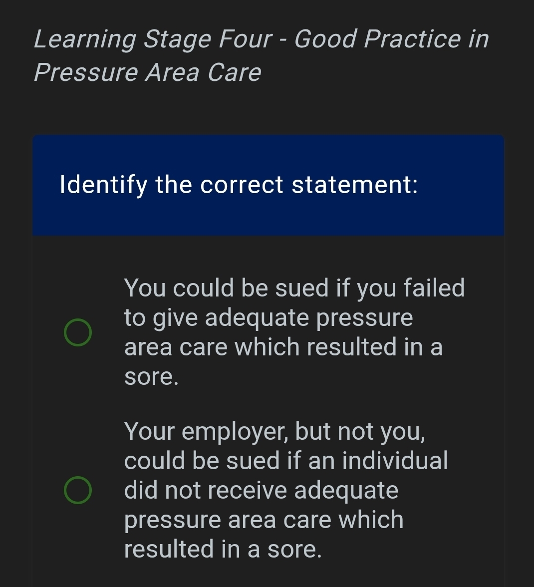 Solved: Learning Stage Four - Good Practice in Pressure Area Care ...