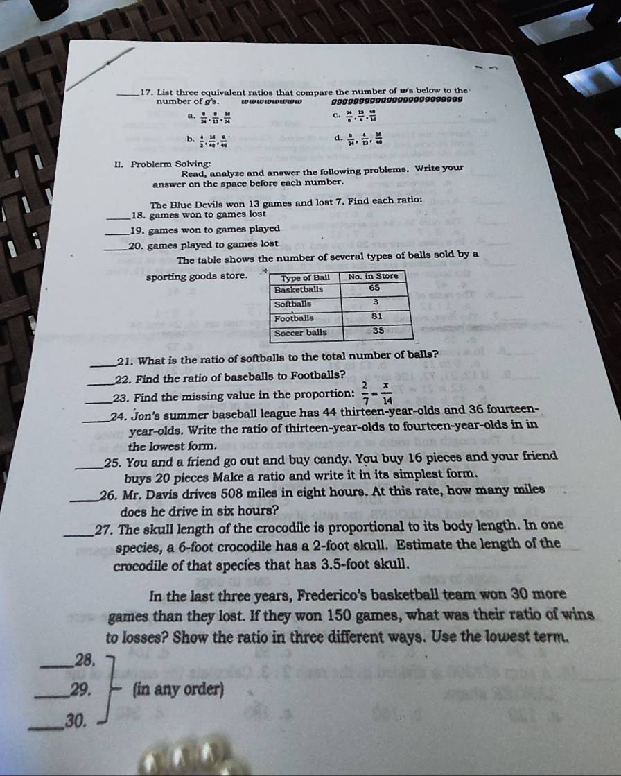 Solved: List three equivalent ratios that compare the number of w's ...