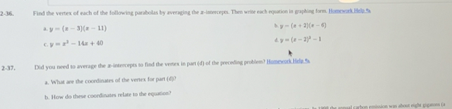Solved: 2-36. Find the vertex of each of the following parabolas by ...