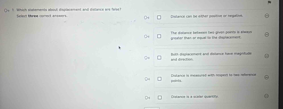 Solved: Which statements about displacement and distance are false ...