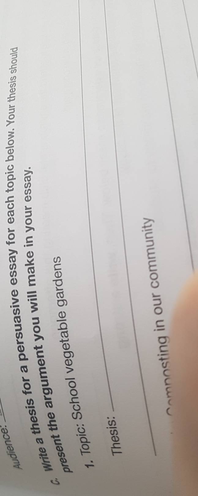 Solved: Audience:_ c. Write a thesis for a persuasive essay for each ...