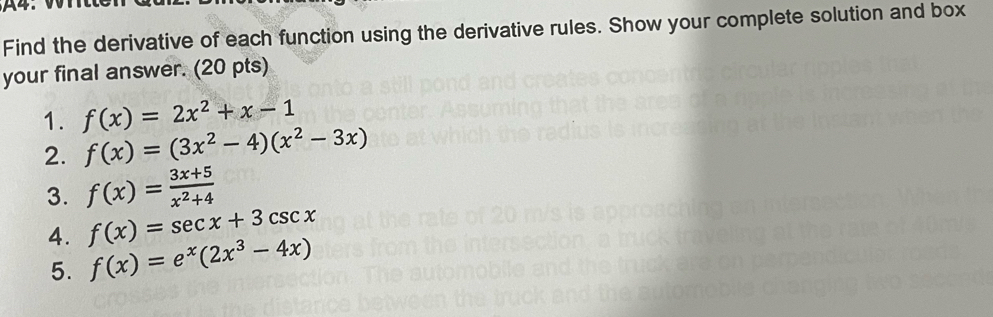 Solved: Find the derivative of each function using the derivative rules ...