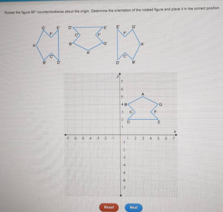 Solved: Rotate the figure 90° counterclockwise about the origin. Determine the orientation of ...