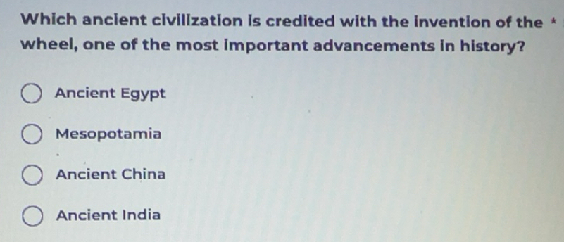 Resuelto:Which ancient civilization is credited with the invention of ...