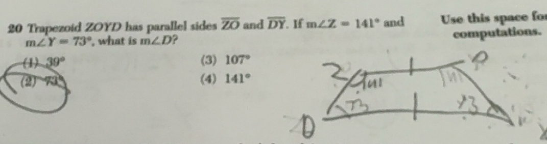 Solved: Trapezoid ZOYD has parallel sides overline ZO and overline DY ...