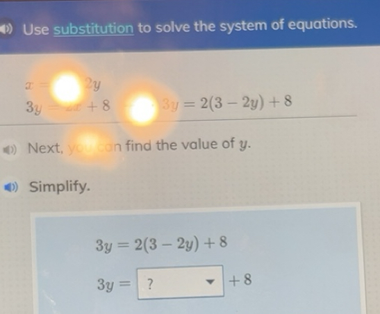Solved: Use substitution to solve the system of equations. x= ^ 2^3 u ...