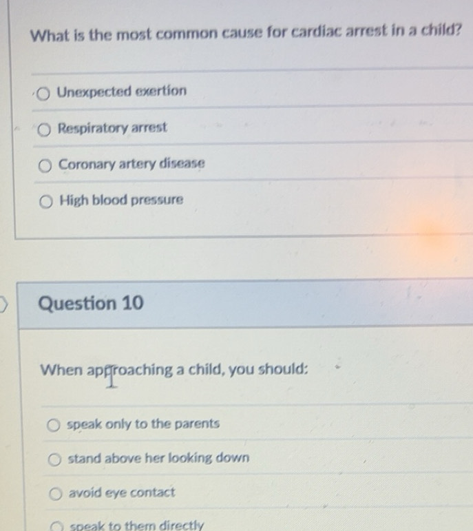 Solved: What is the most common cause for cardiac arrest in a child ...