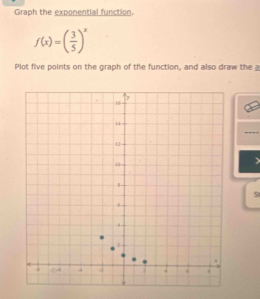 Solved: Graph the exponential function. f(x)=( 3/5 )^x Plot five points on the graph of the ...
