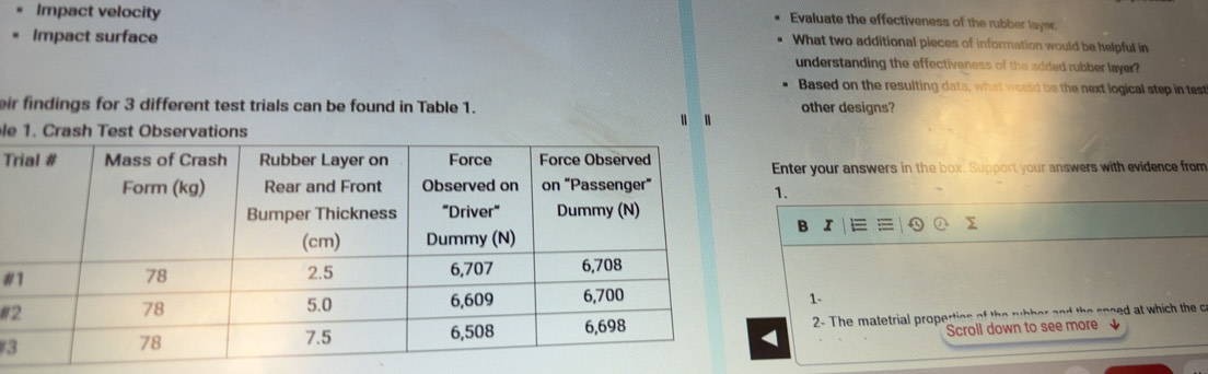 Solved: Evaluate the effectiveness of the rubber layer Impact velocity ...
