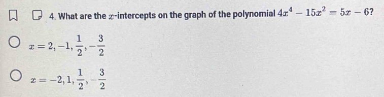 What are the x-intercepts on the graph of the polynomial 4x^4-15x^2=5x ...