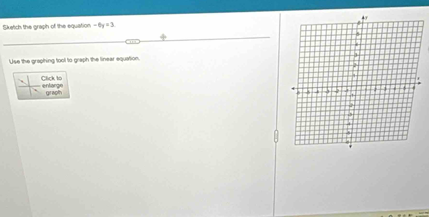 Solved: Sketch the graph of the equation -6y=3. Use the graphing tool ...