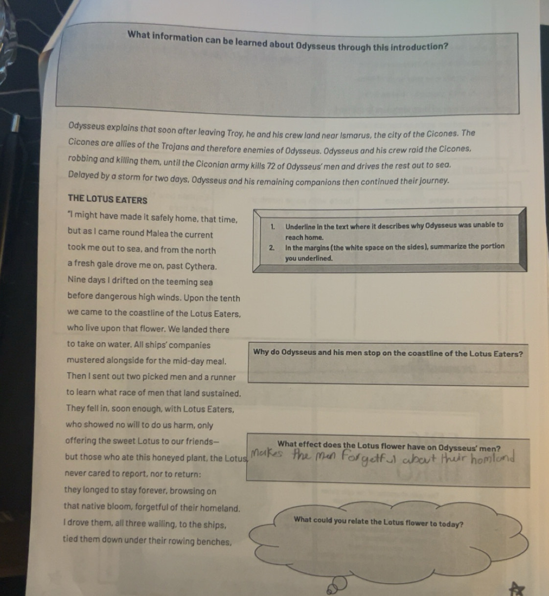 Solved: What information can be learned about Odysseus through this ...