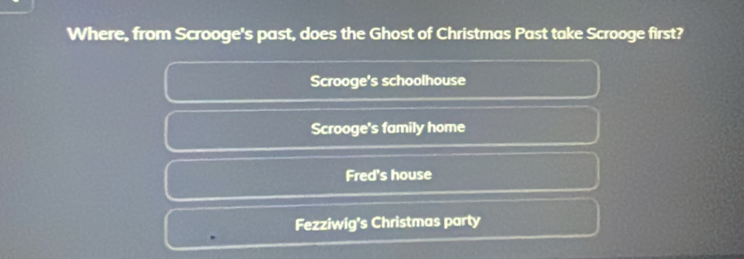 Solved: Where, from Scrooge's past, does the Ghost of Christmas Past ...
