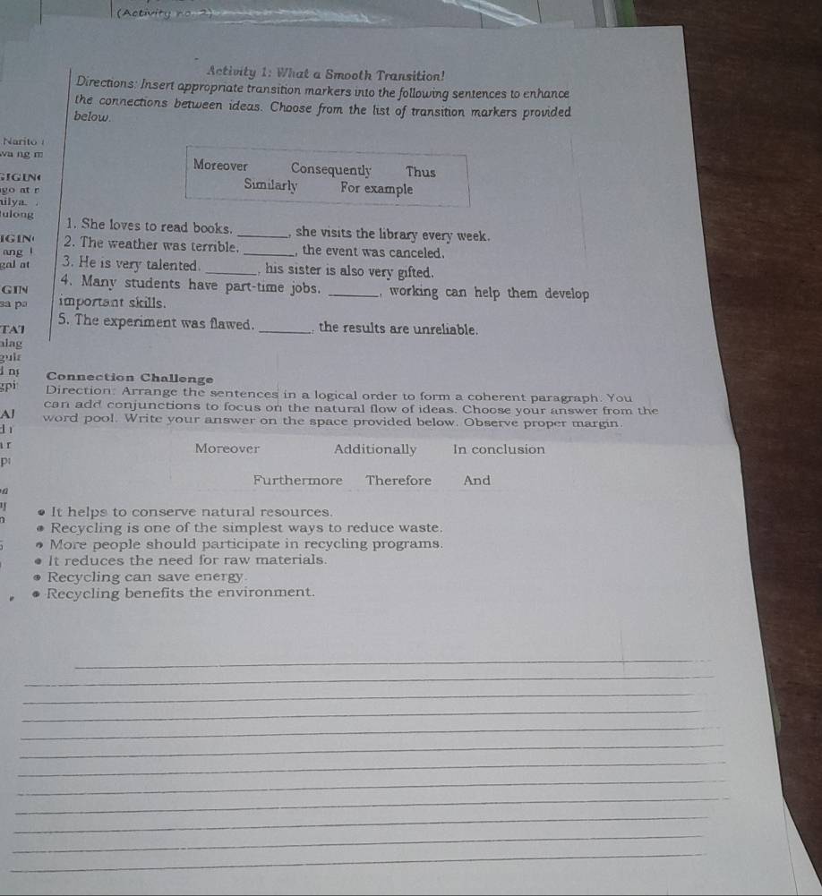 Solved: (Activityn Activity 1: What a Smooth Transition! Directions ...